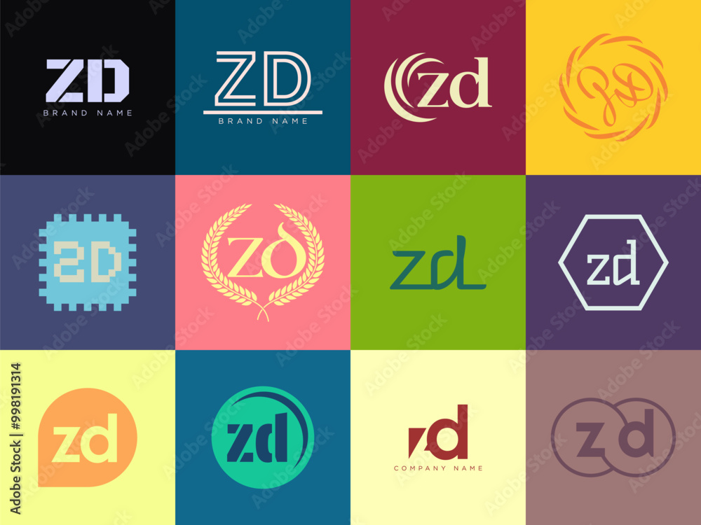 ZD logo company template. Letter z and d logotype. Set different ...