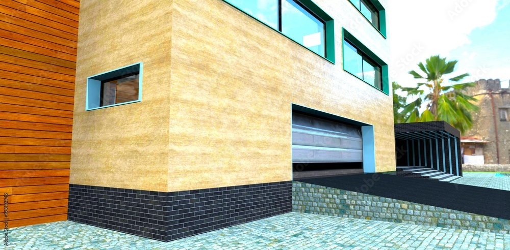 Design of an integrated garage in a four-family house. Features ...