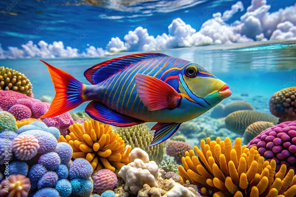 Stunning tamboril fish swimming gracefully in clear ocean waters with ...