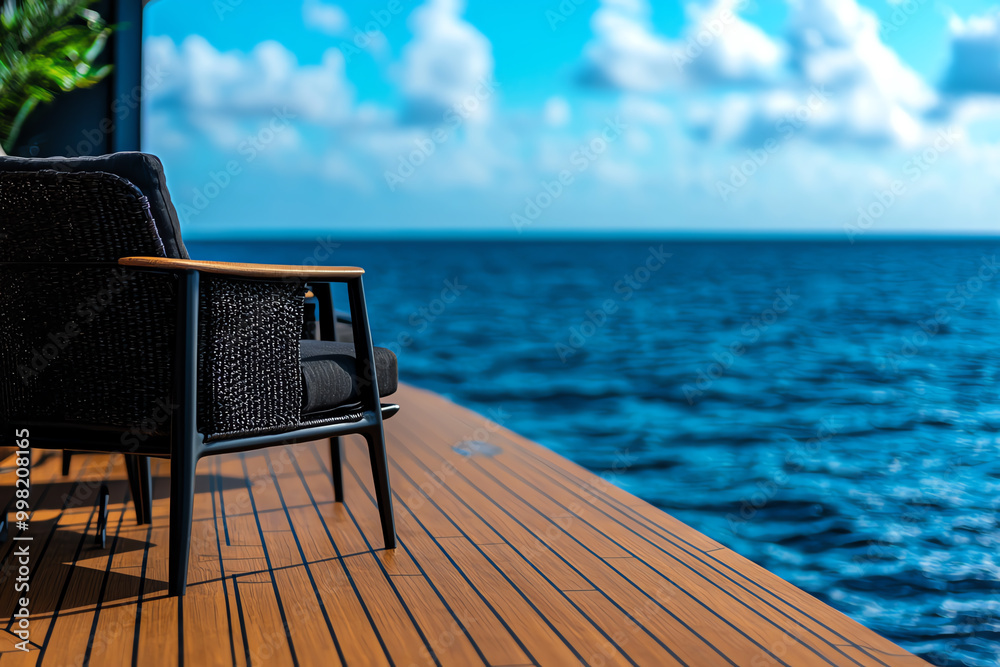 Elegant cruise ship balcony featuring cushioned chairs and a ...