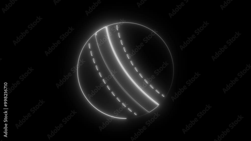 White color Neon glowing Cricket Showcase Ball on black background ...