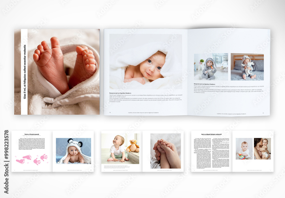 Clean and Minimalist Baby Album Design Stock Template | Adobe Stock
