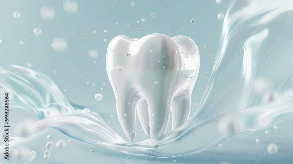 The image shows a stylized representation of a tooth on a light blue ...