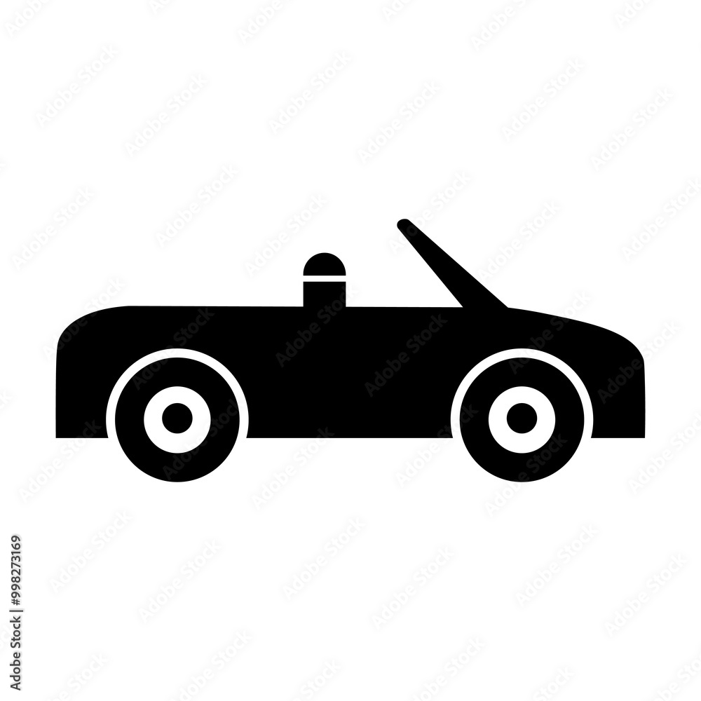 Convertible car icon in black, simple design, round wheels, no roof ...