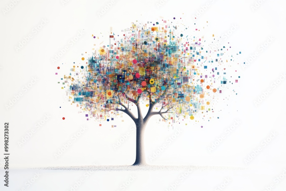 a whimsical design featuring a tree with branches and leaves made up of ...