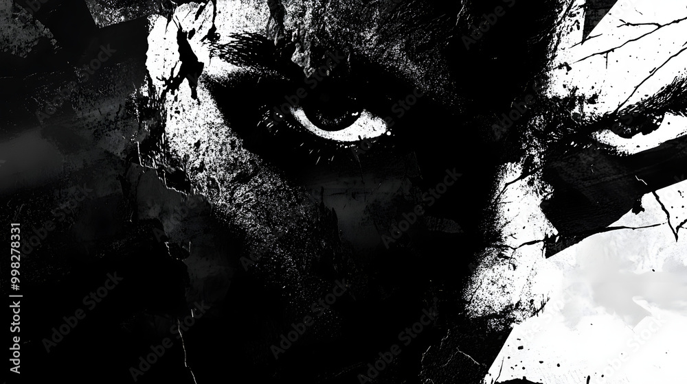 Silhouetted Fear in Darkness, a haunting figure with scrunched eyes ...