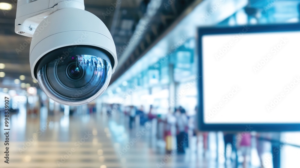 Security camera alongside a blank screen or billboard offering copy ...