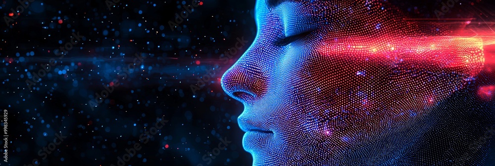 This image shows a digital representation of a human face in profile ...