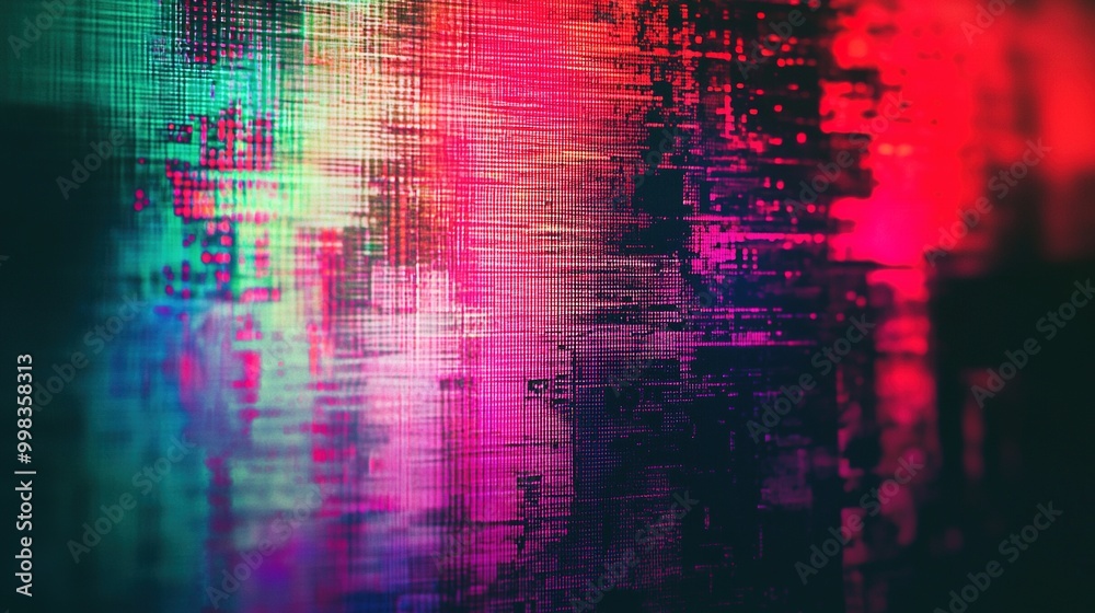 Grainy tv glitch effect with noise, grain, distortion. Glowing ...