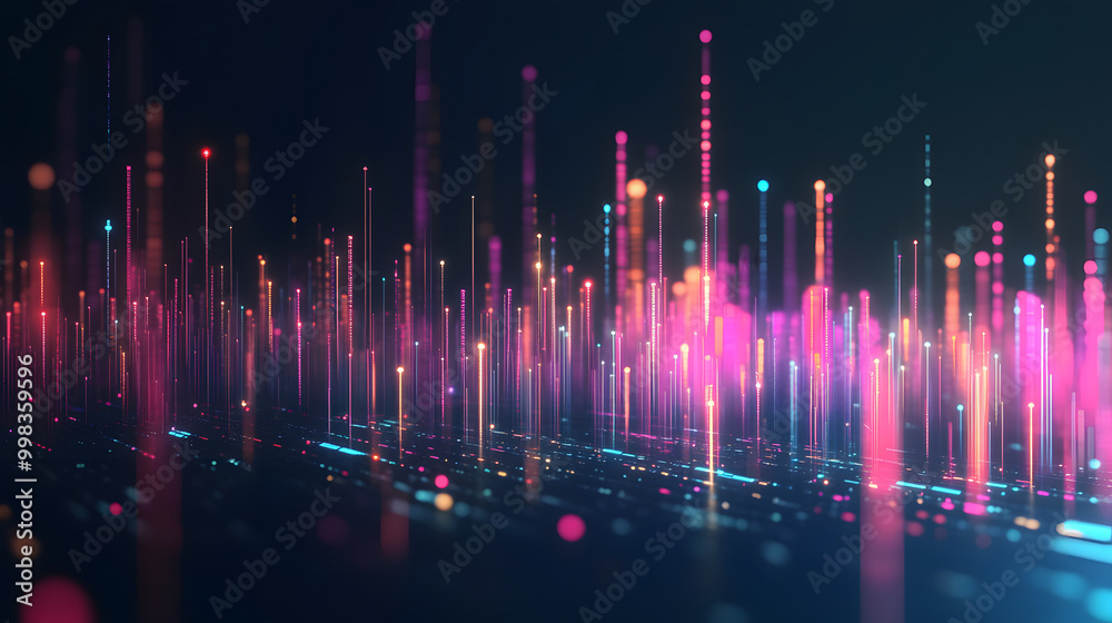 Colorful Glowing Data Graph in Tron Style, Vibrant vector ...