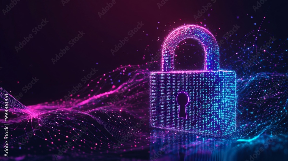 Futuristic Padlock and Pixelated Data Blocks: A Cyber Security Banner ...