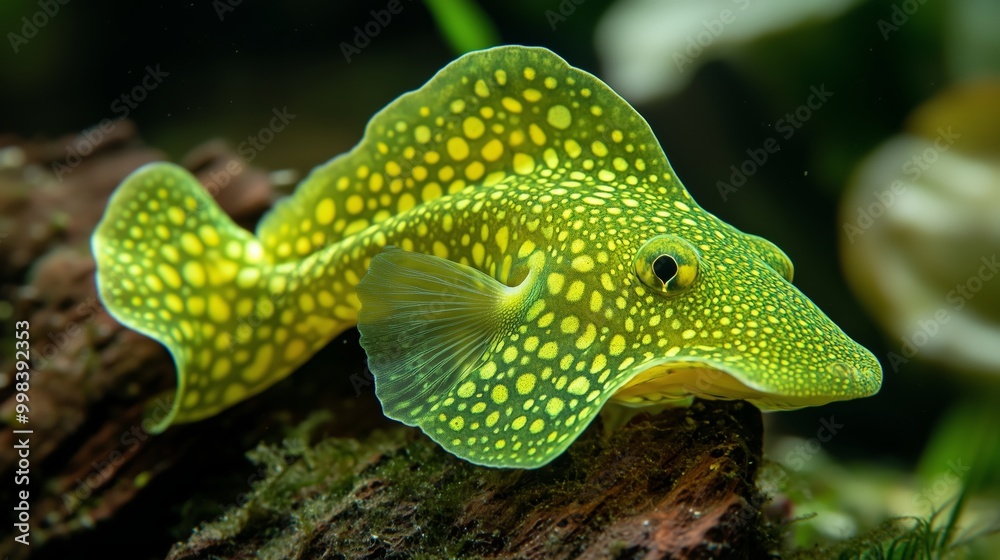 Brightly colored freshwater fish with unique spots swimming over rocks ...