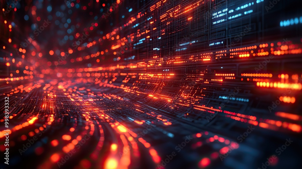 A 3D abstract technology background features concepts of data centers ...