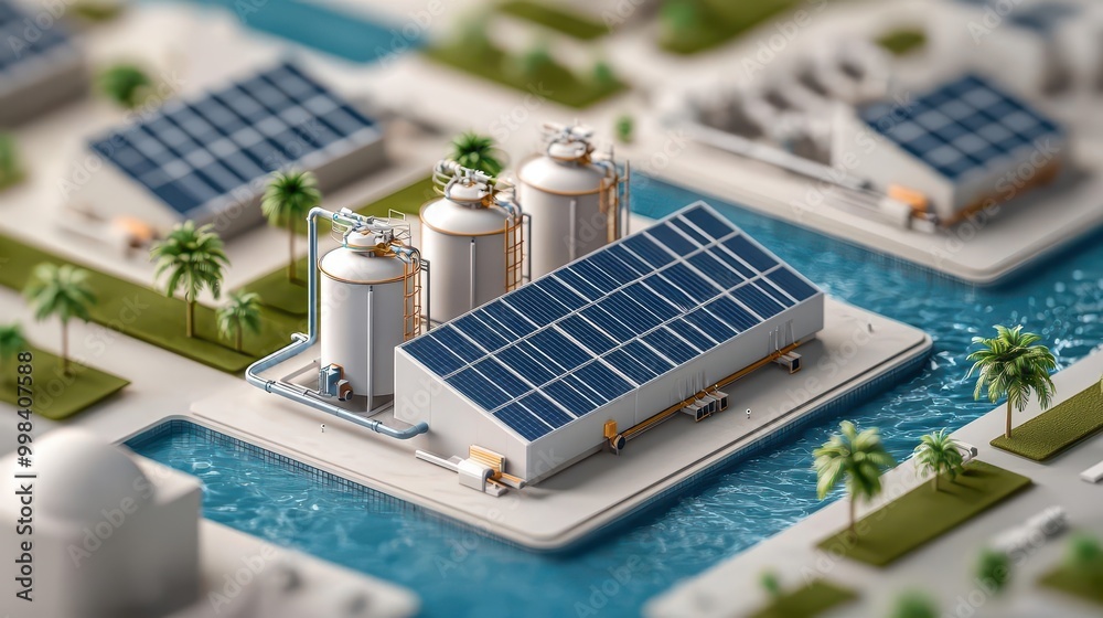 Solar-powered water desalination plant with integrated energy storage ...
