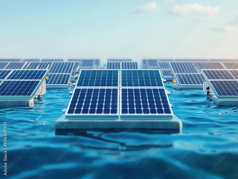 Floating solar farm connected to an underwater energy storage grid ...