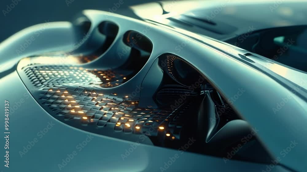 Close up of a futuristic engine detail with glowing lights, showcasing ...