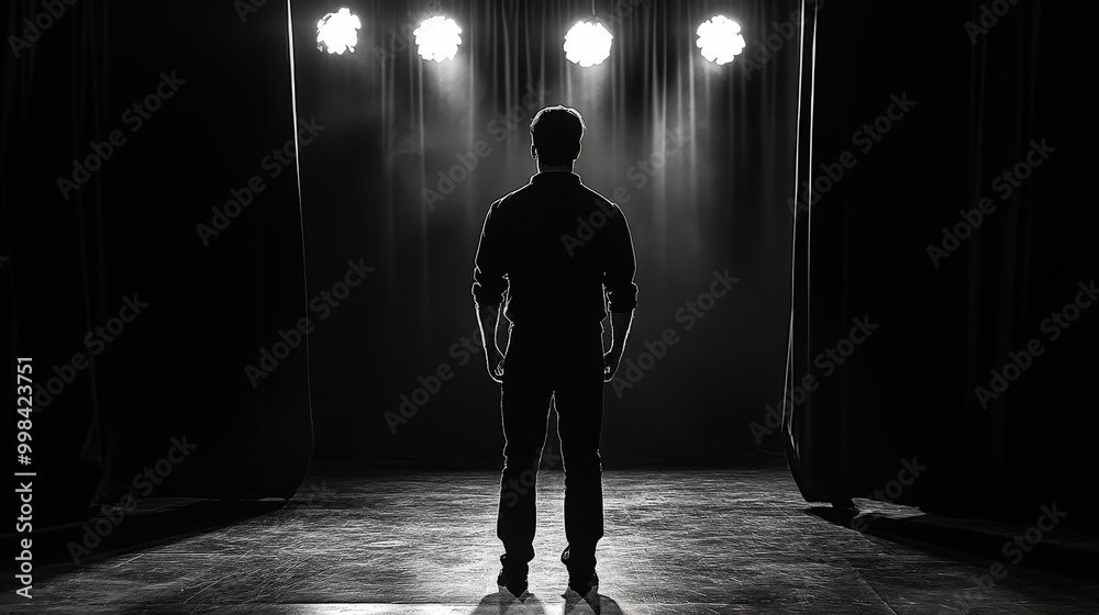 Visualize a dramatic monologue where a single actor delivers a powerful ...