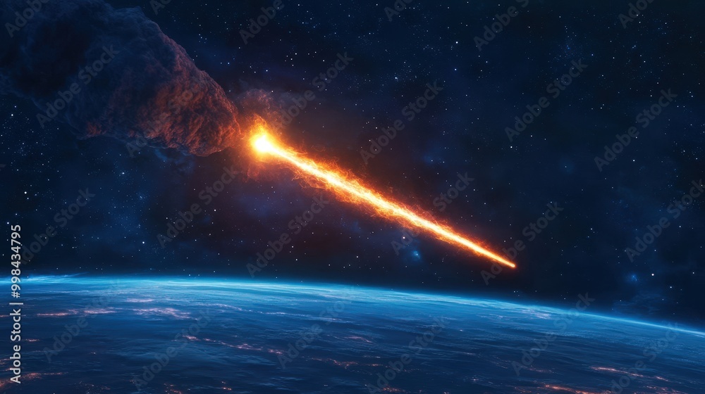 Watch as a meteor flashes across the night sky, its fiery trail ...