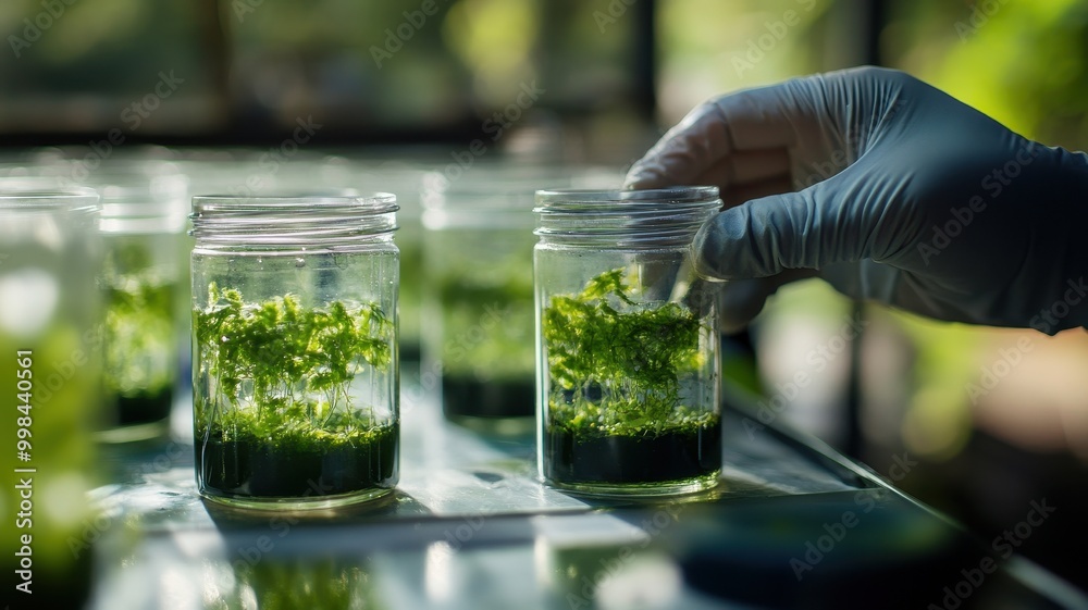 Plant Tissue Culture in Laboratory. Scientist examining plant specimen ...