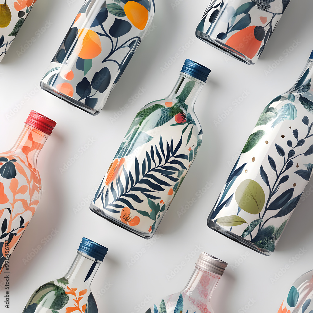 Patterned bottle mockups offer multiple layouts with dedicated space ...
