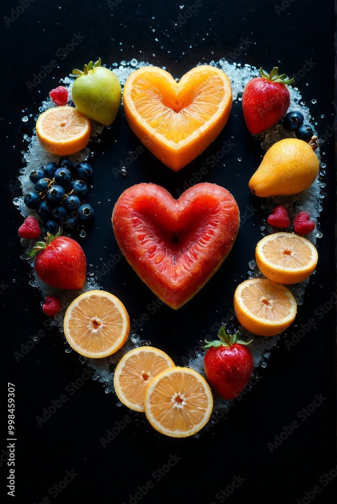 Deluxe heart symbol fruits diet concept food photography of heart made ...