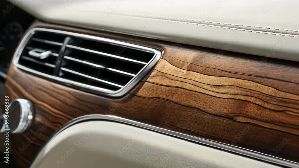 Modern luxury car interior featuring elegant wooden paneling and a ...