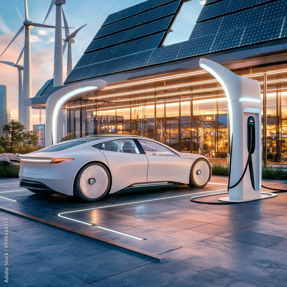 Electric cars at charging station clean energy transportation ...