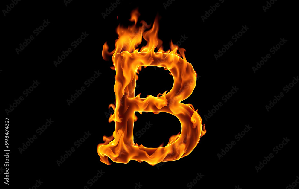 uppercase letter B in fire flames on black background hot alphabet ...