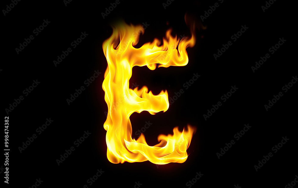 uppercase letter E in fire flames on black background hot alphabet ...
