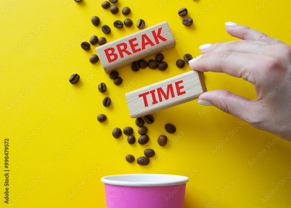 Break Time symbol. Concept word Break Time on wooden blocks. Beautiful ...