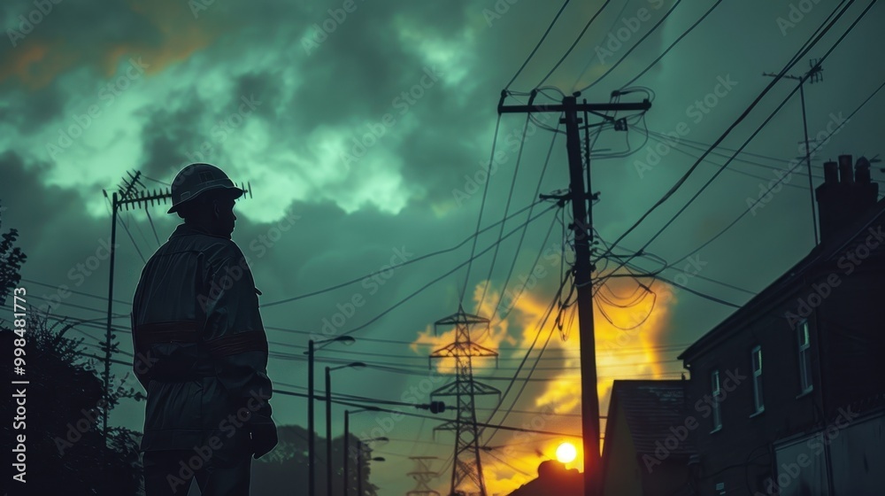 Electrical engineer supervises the wiring of electricity on a section ...