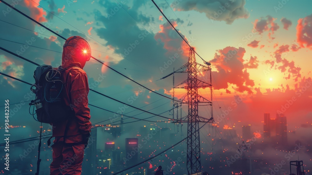 Electrical engineer supervises the wiring of electricity on a section ...
