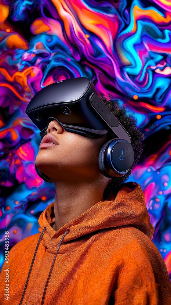 Virtual reality artists creating digital murals in a futuristic art ...