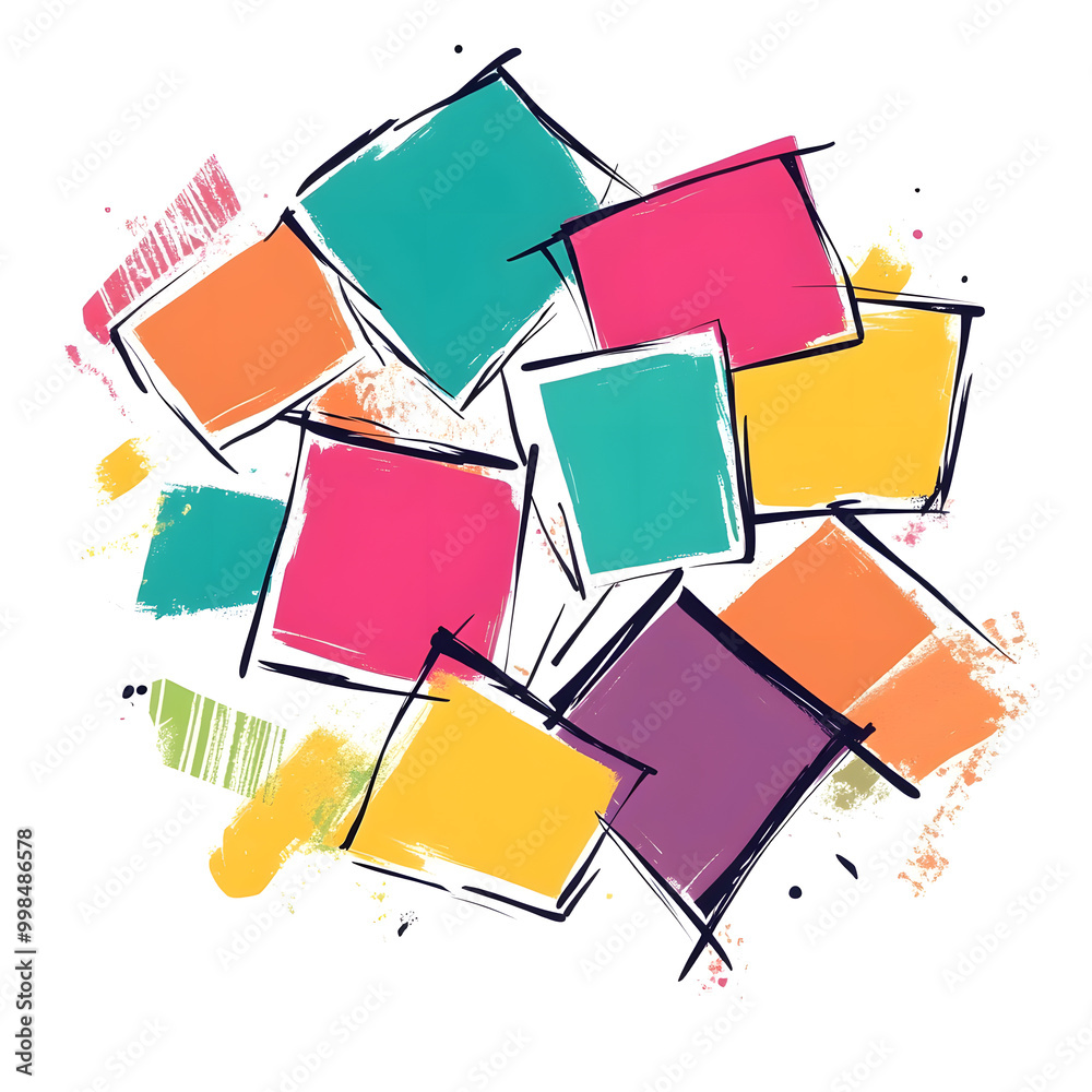 stationery in doodle 2D illustrator style, with cartoonish/symbolic ...