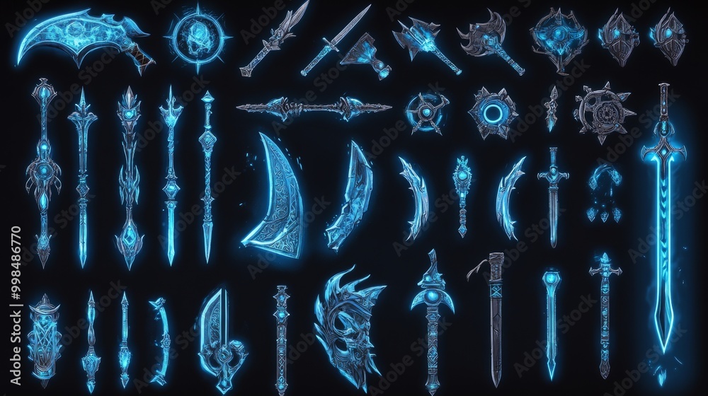 Animated frames of lightning strike, electric shock, magic electricity ...