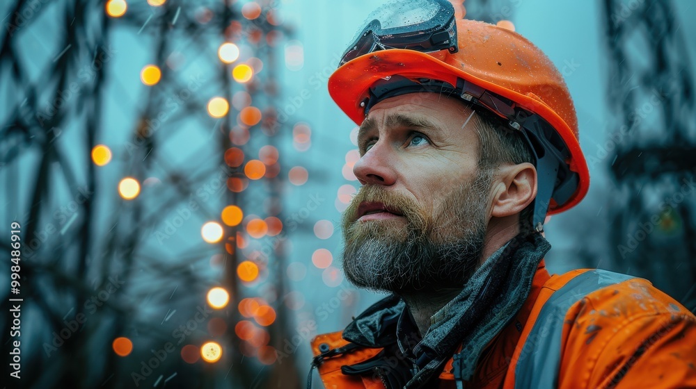 Electrical engineer supervises the wiring of electricity on a section ...