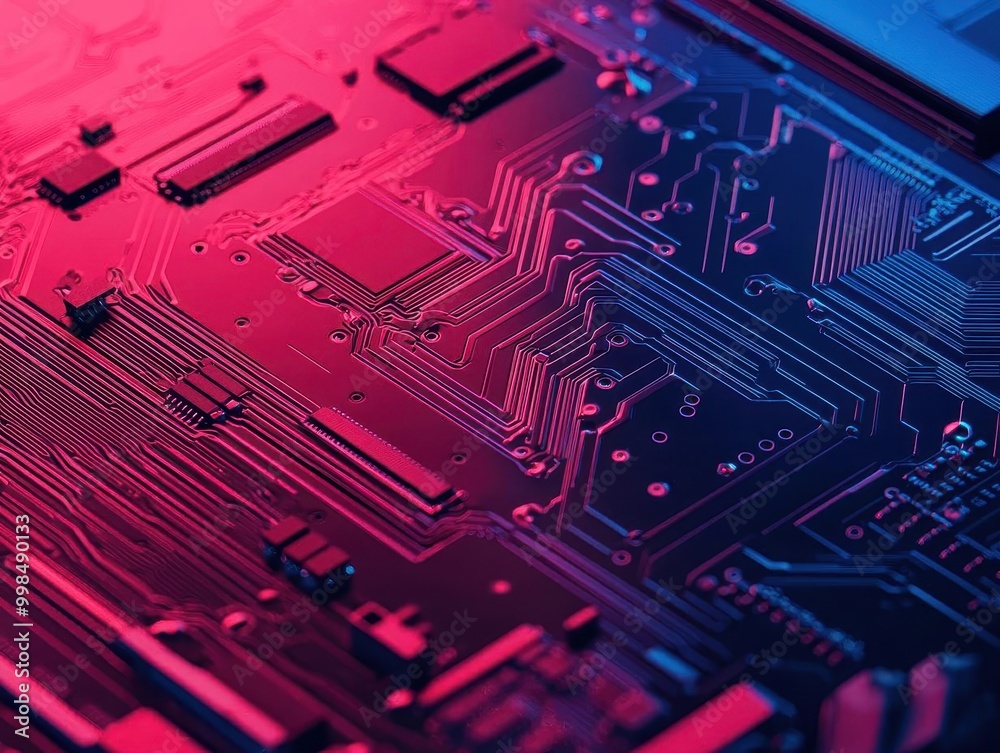 Geometric shapes forming a computer motherboard design, Tech Background ...