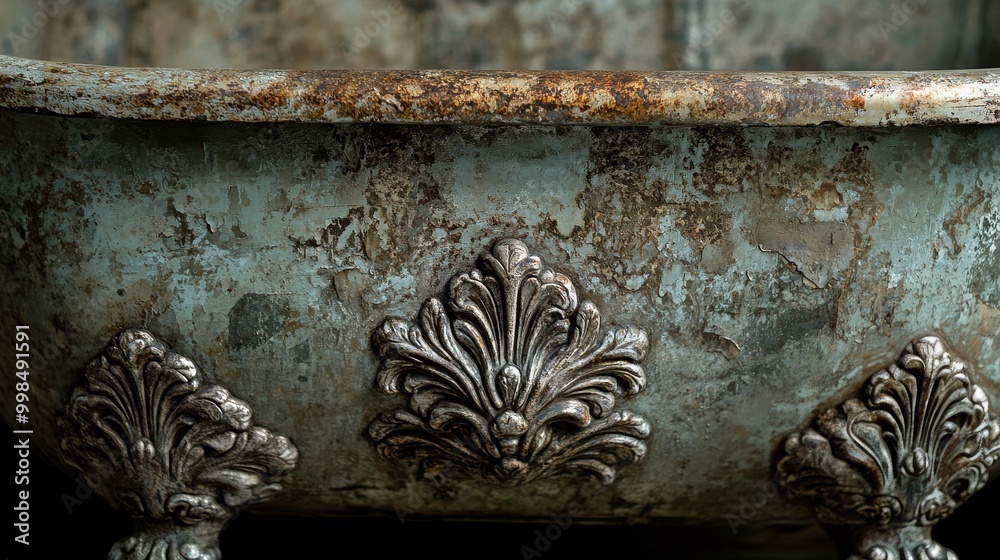 A close-up of the claw shaped feet of an antique bathtub, showcasing ...