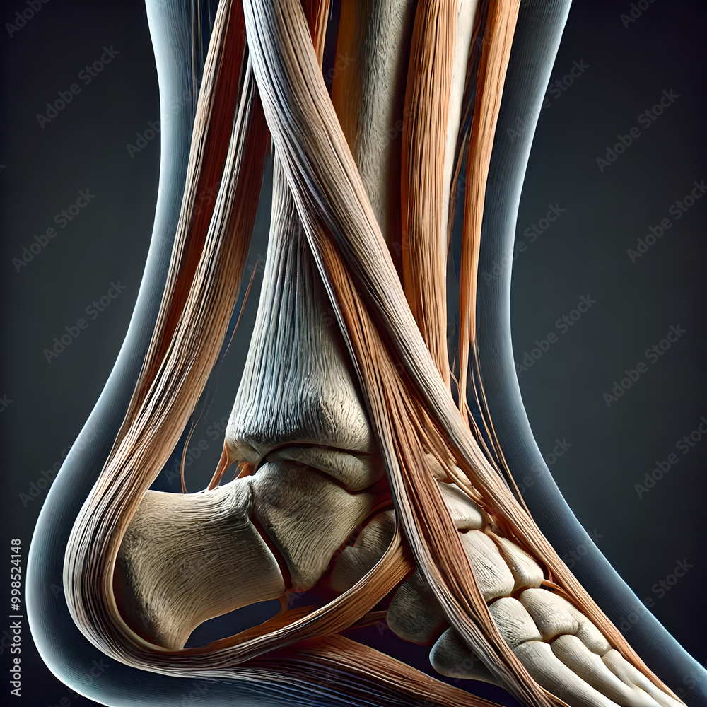 A detailed anatomical diagram of the Achilles tendon, showing its ...