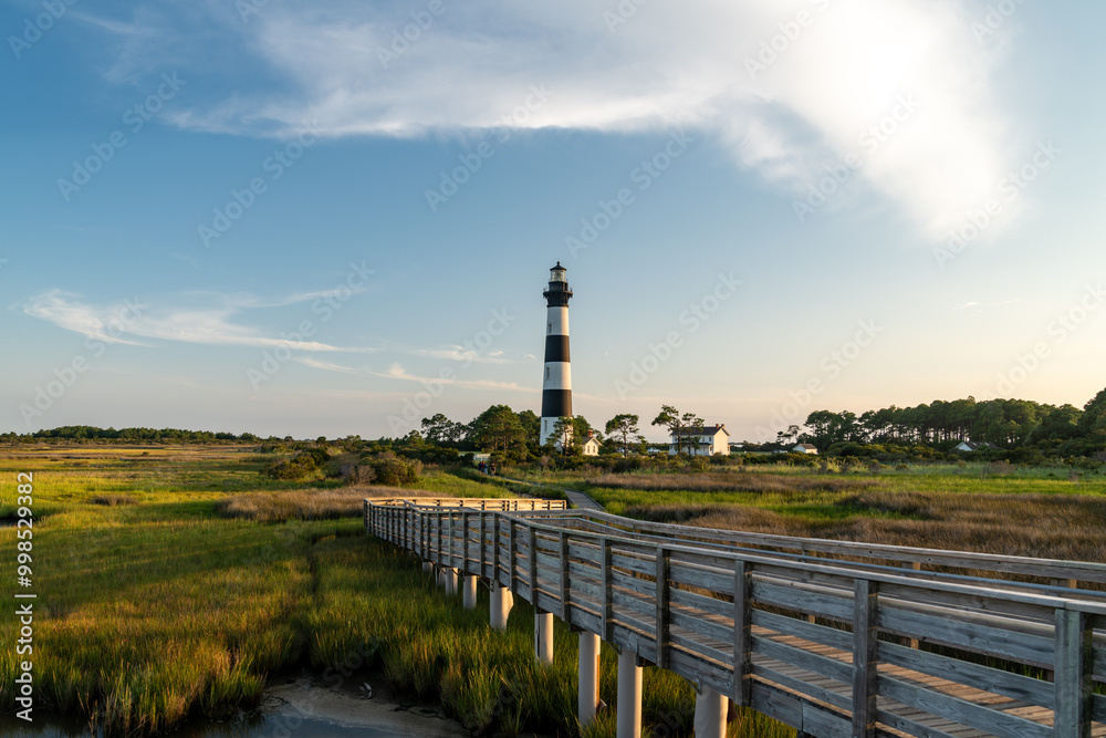 Bodie Island Lighthouse station at the Coastal wetlands and marsh of ...