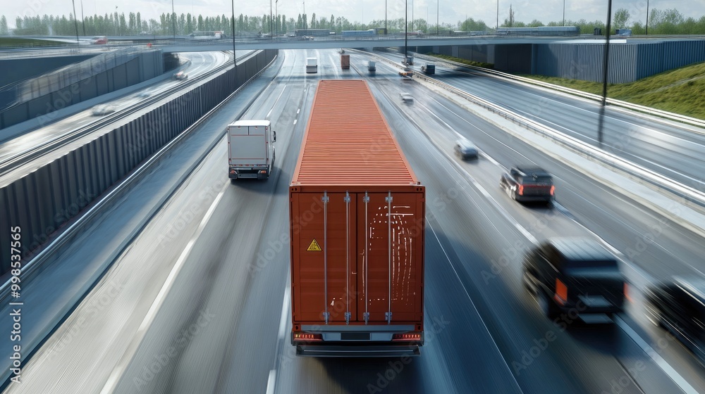 Container transport vehicles on highways, with emphasis on safety Stock ...