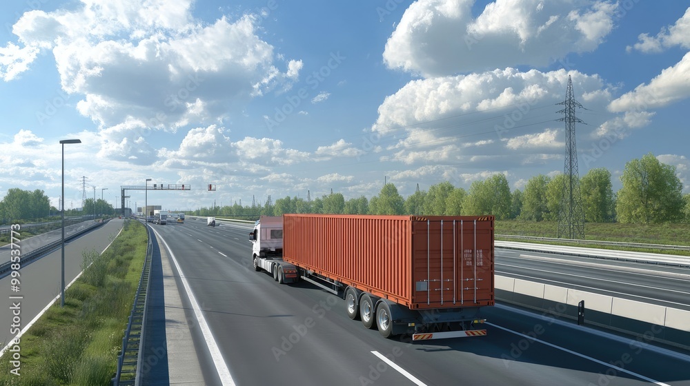 Container transport vehicles on highways, with emphasis on safety Stock ...