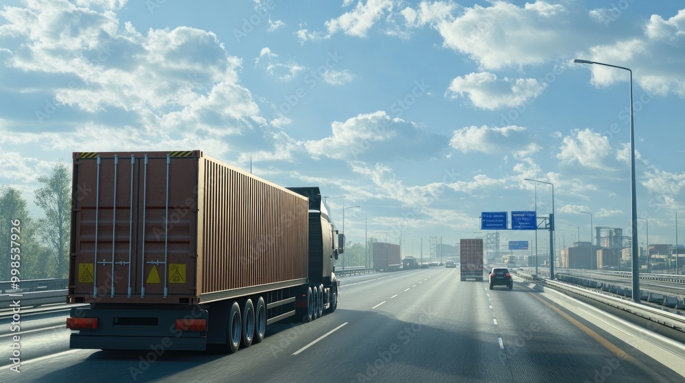 Container transport vehicles on highways, with emphasis on safety Stock ...