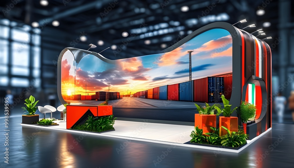 Dynamic trade show booth featuring striking company backdrop and ...