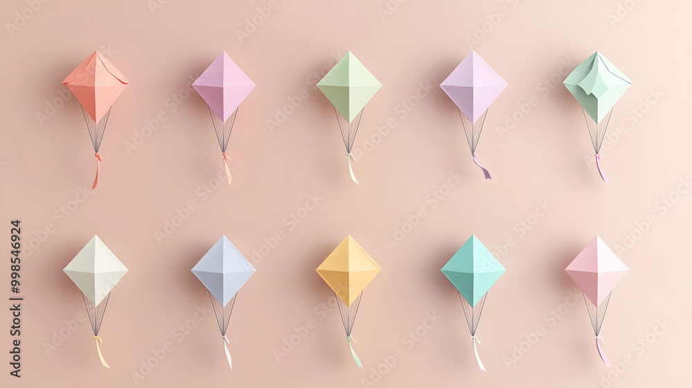 Simple pastel kite set of icons with rounded edges and soft colors ...