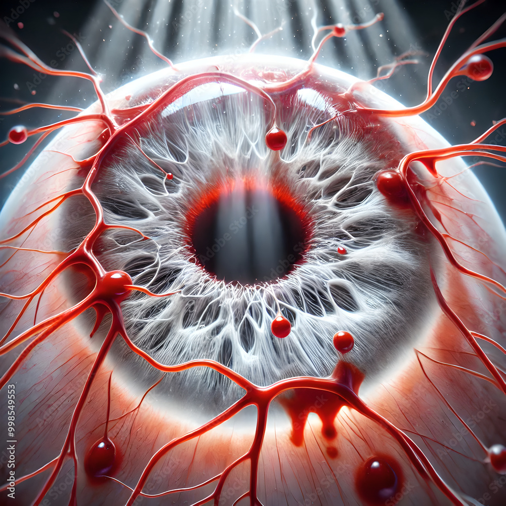 3D burst capillary in the eye, resulting in a subconjunctival ...