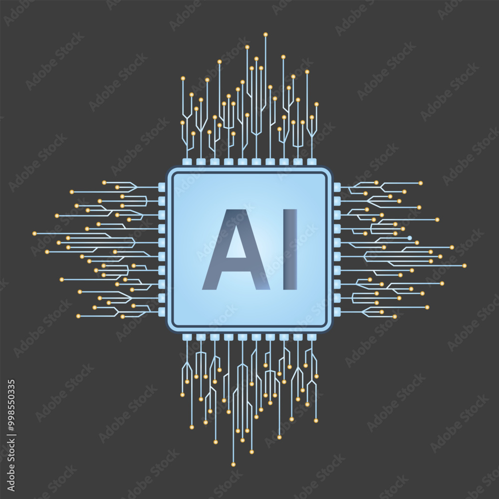 Circuit electronic chip processor, Artificial intelligence Ai logo icon ...