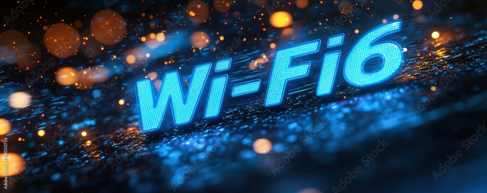 The image showcases the Wi-Fi 6 logo in a vibrant, digital style with a ...
