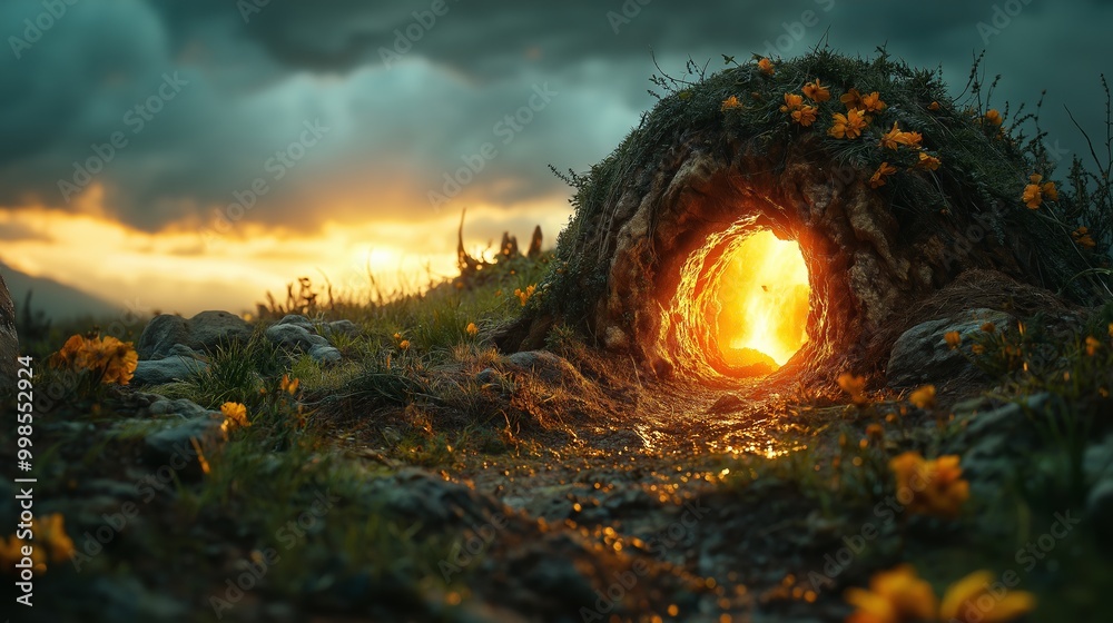 The glorious resurrection of Jesus Christ. He comes out of the grave ...