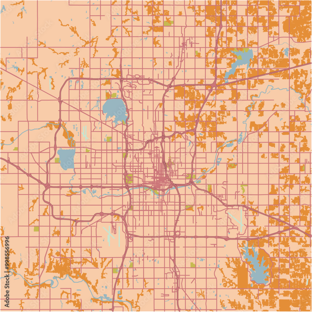 Map of Oklahoma City in Oklahoma in a sandy theme. Contains layered ...